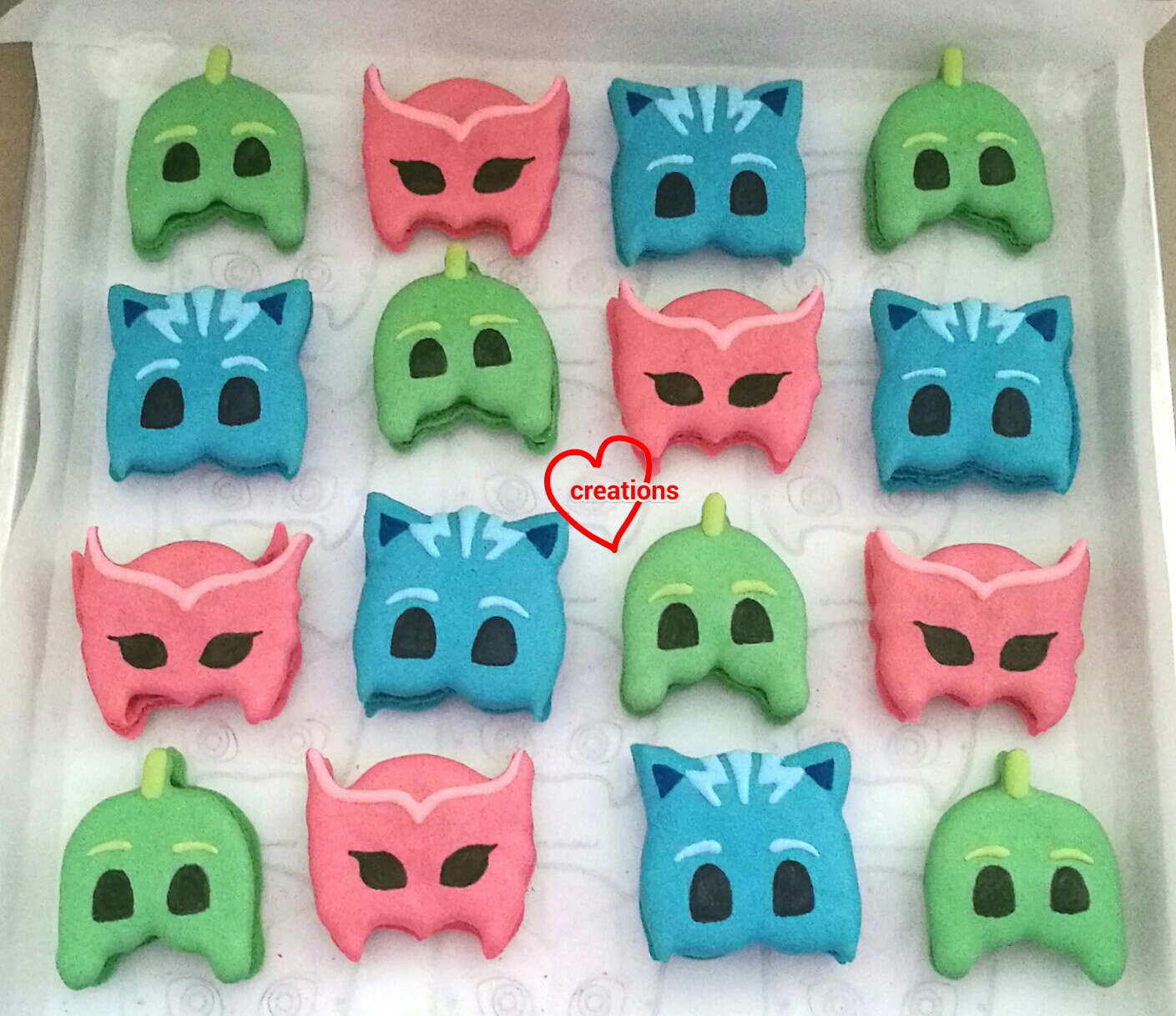 Loving Creations for You: PJ Masks Strawberry Cream Cheese Macarons ...