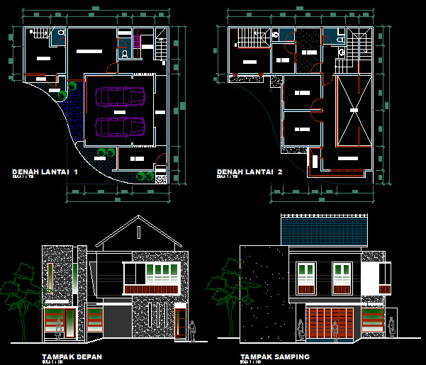 Download Desain AutoCad Rumah Type 100