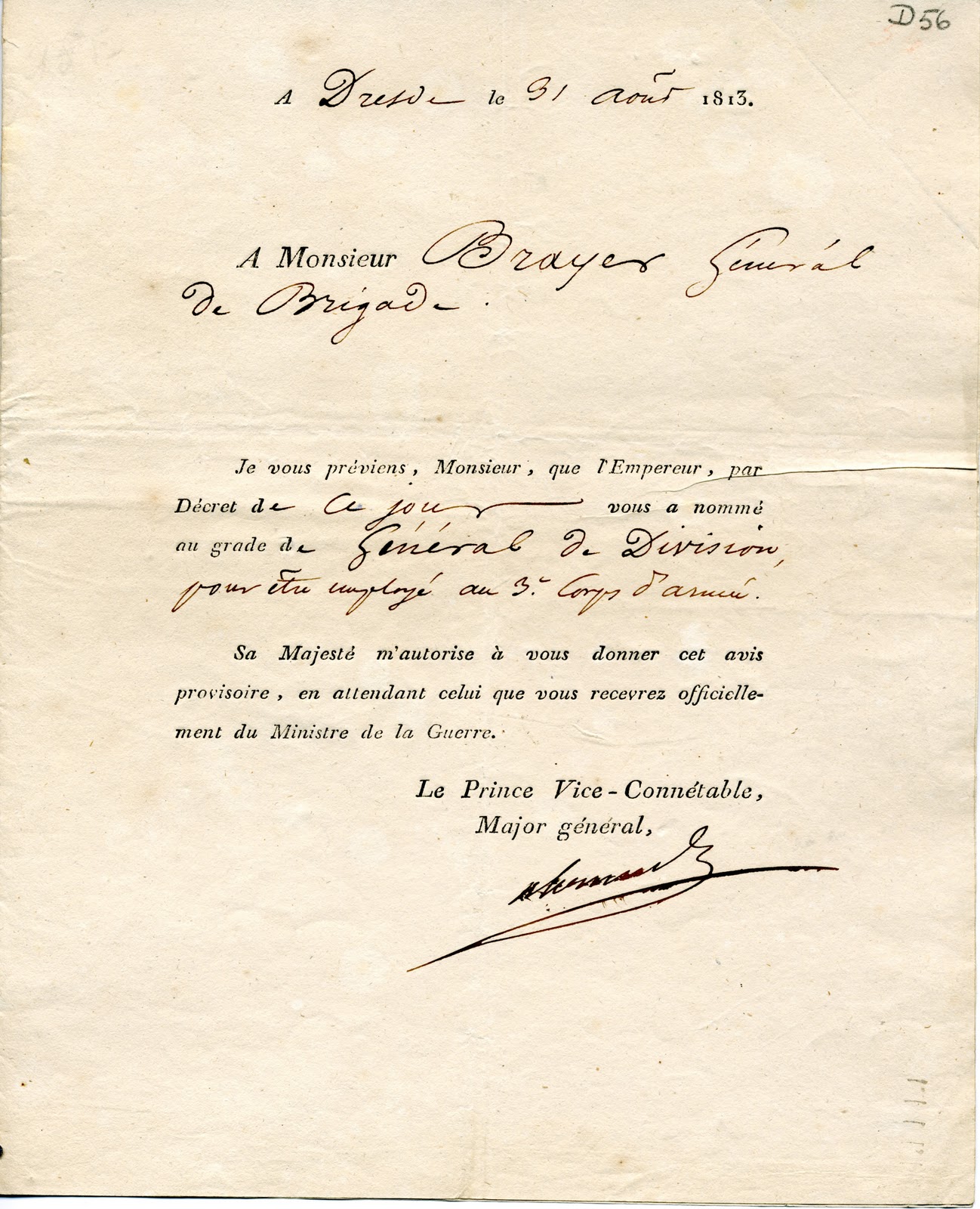 Napoleonic Documents and Manuscripts: Marshal Berthier - set of four ...