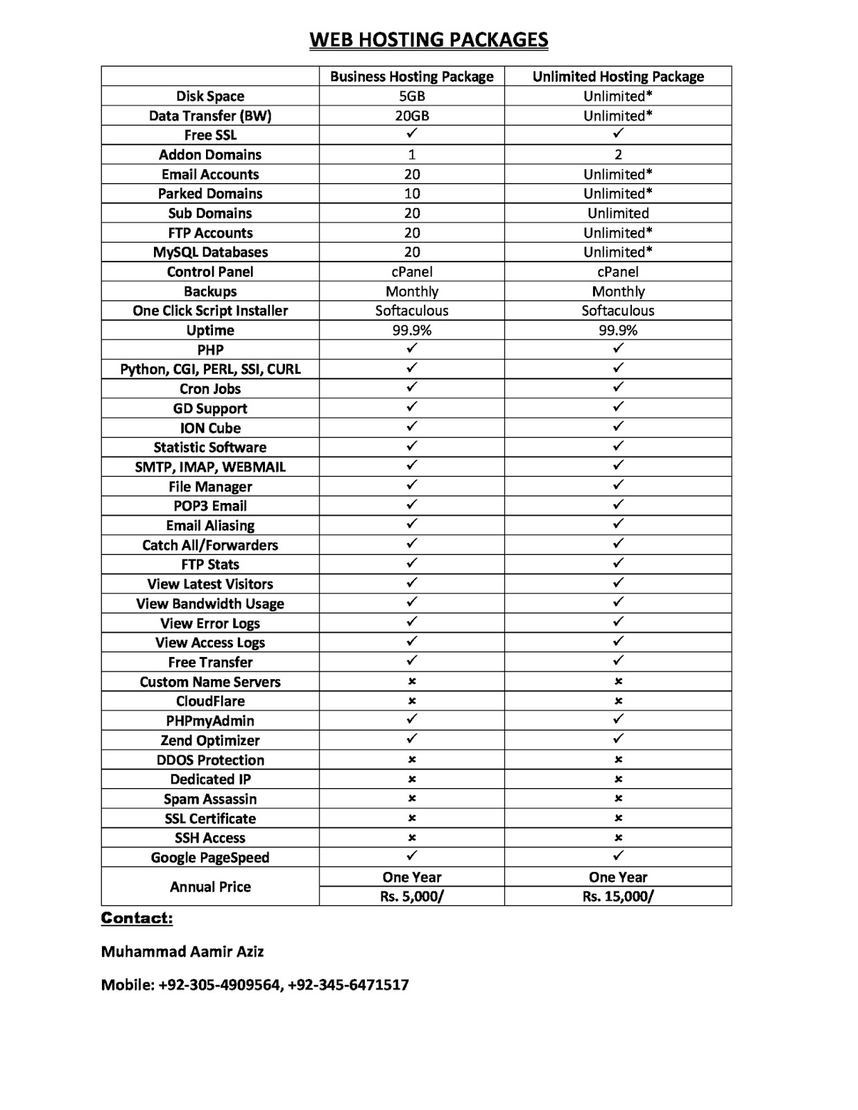 FIRST STEPS: WEB HOSTING PACKAGES