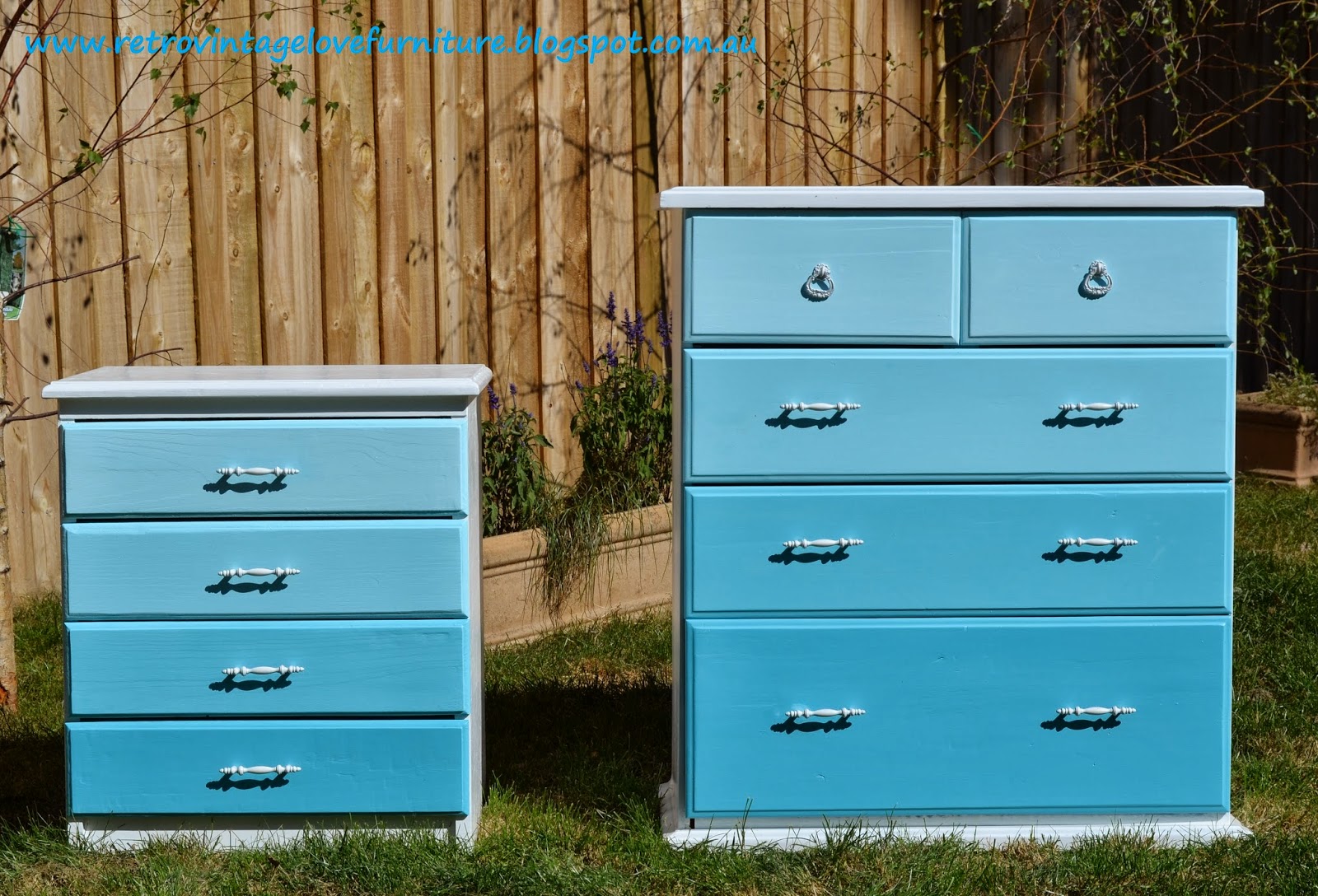 Retro Vintage Love: Ombré blue chest of drawers and matching bedside tables