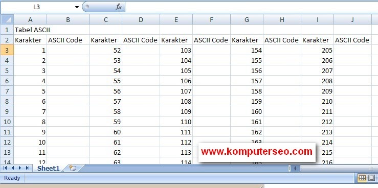 Kupang: Formula excel untuk ascii code
