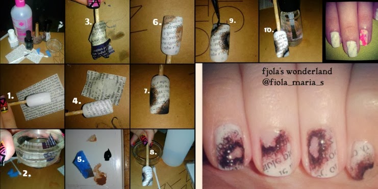Fjola's Wonderland: STEP BY STEP BURNED NEWSPAPER NAILS