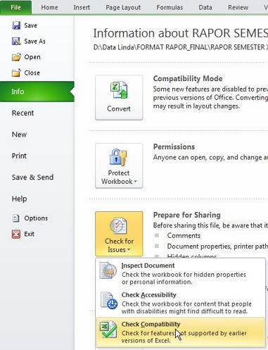Menggunakan Compatibility Checker Pada Excel 2010 - blog amka