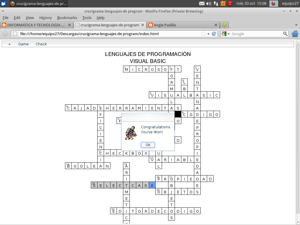 Angie Padilla: crucigrama lenguajes de programacion - visual basic.