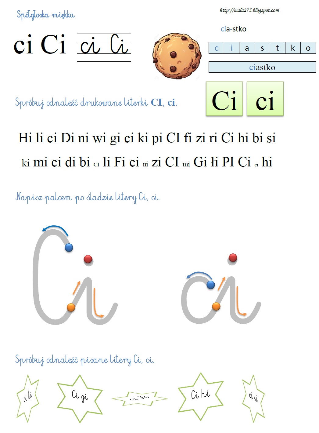 BLOG EDUKACYJNY DLA DZIECI: LITERKA Ć / ZMIĘKCZENIE CI - KARTA PRACA