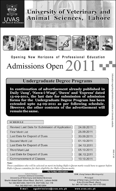 Admission in Pakistan: 18 Sept 2011