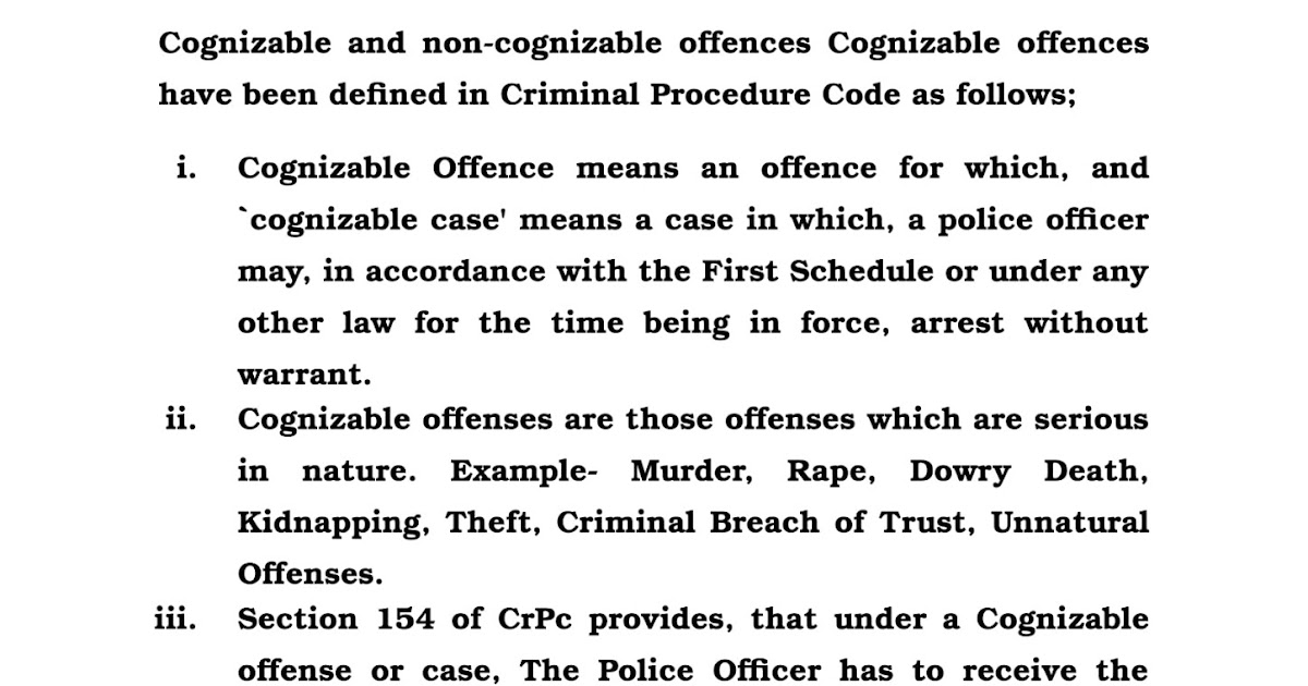 Difference between Cognizable and Non Cognizable offences