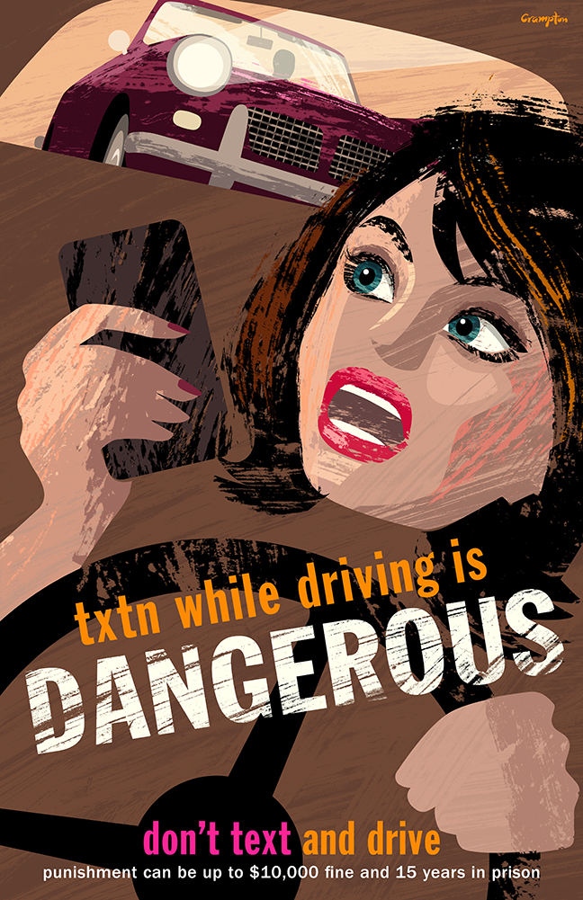 RETRO ILLUSTRATION: Don't Text and Drive poster
