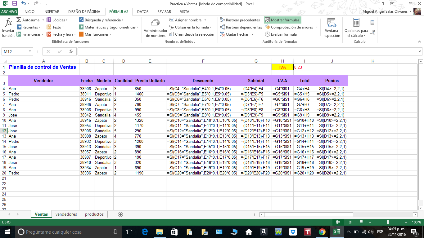 Procesos de manufactura industrial: Practica 4 Excel