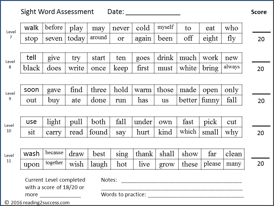 Reading2success: Sight Word Assessment and Practice