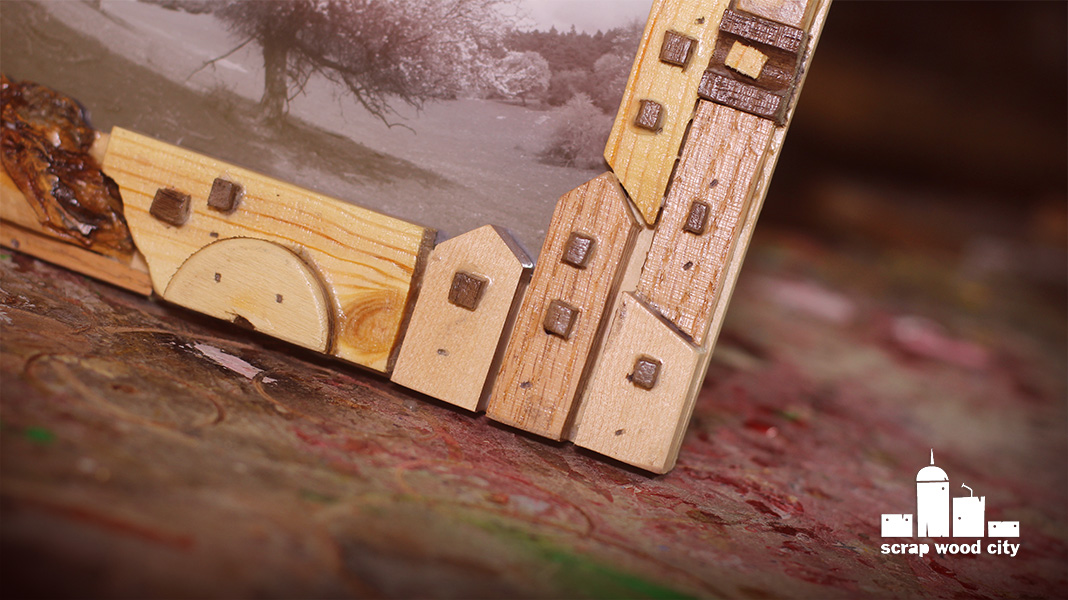 scrap wood city: How to make a DIY scrap wood city picture frame