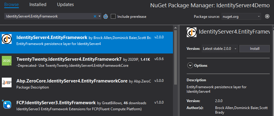 Identity Server 4: Sử dụng EntityFramework Core cho Configuration data ...