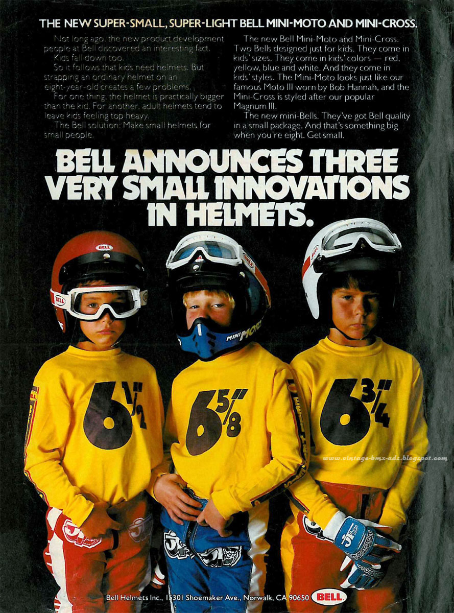 Vintage BMX Ads: BELL announces three very small innovations in helmets.