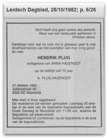 mijn noordwijkse afkomst: Jan Plug en Krijntje Ammeraal