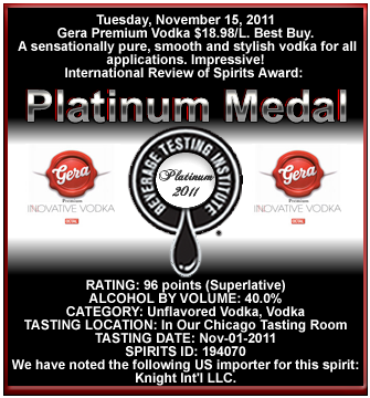 geravodkahouston: Premium Gera Vodka Wins Taste Test Again! Nov 1 2011 ...