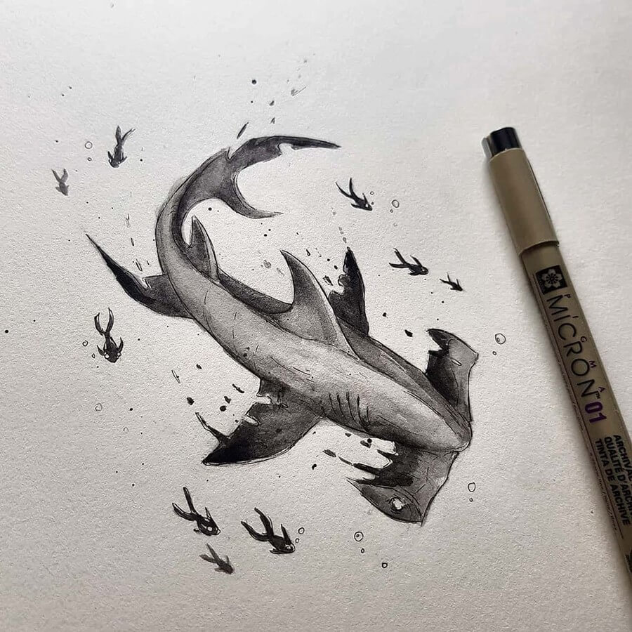 Realistic Hammerhead Shark Drawing
