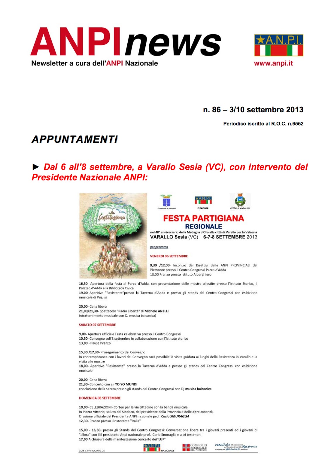 ANPI Barona. Milano.: ANPI news n°86.
