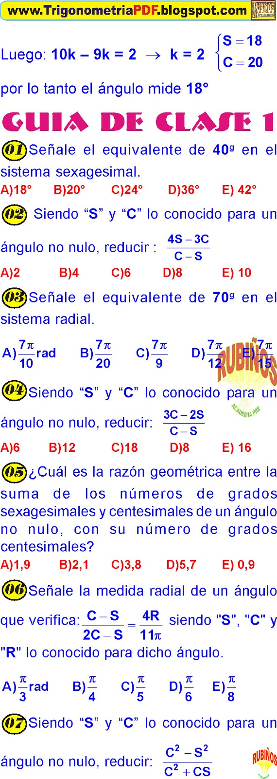 FORMULA DE CONVERSION EN SISTEMAS DE MEDIDAS ANGULARES PROBLEMAS ...