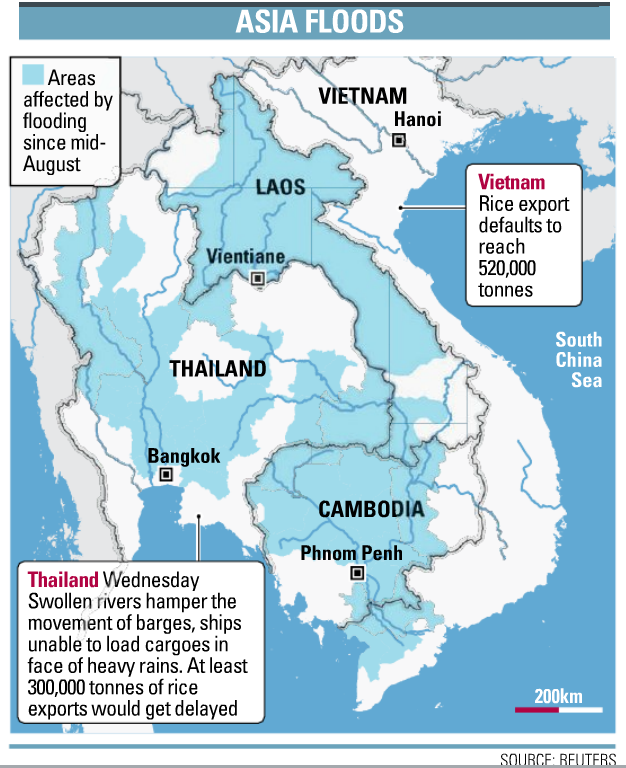 Geography: Asia flood affecting rice supply in the region