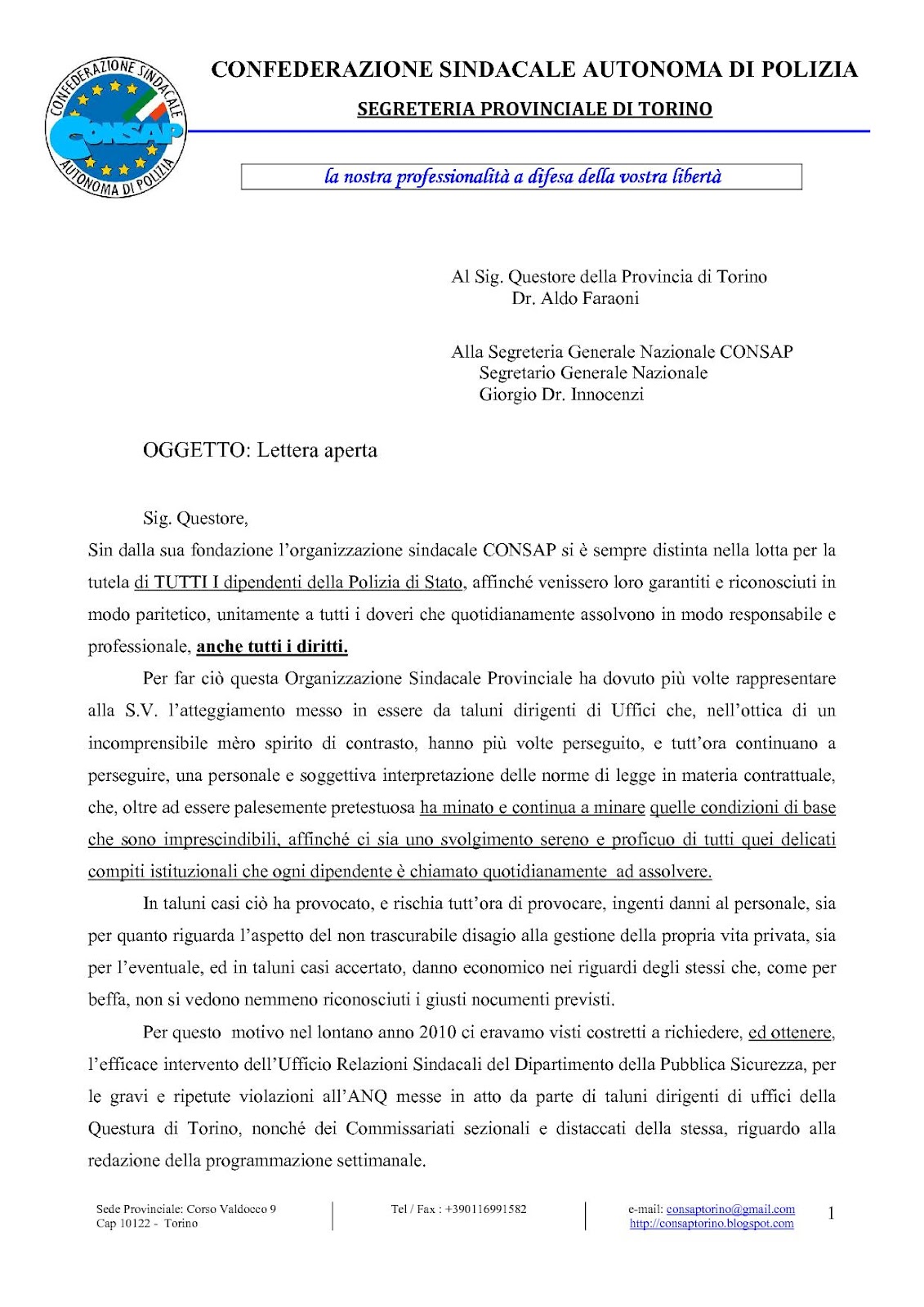Consap - Segreteria Provinciale: Programmazione settimanale - Lettera ...