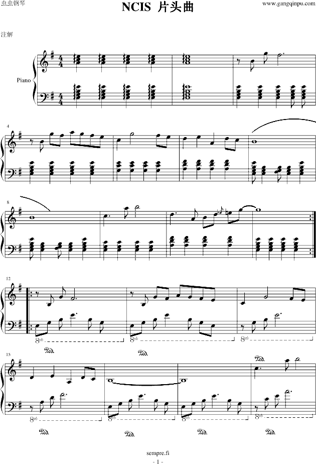 Sheet Music: NCIS theme