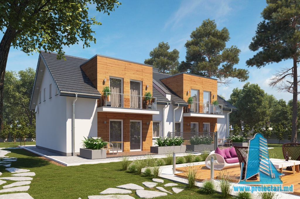 Proiecte de case: Proiect de casa duplex cu demisol, parter, etaj terasa de vara si garaj pentru ...