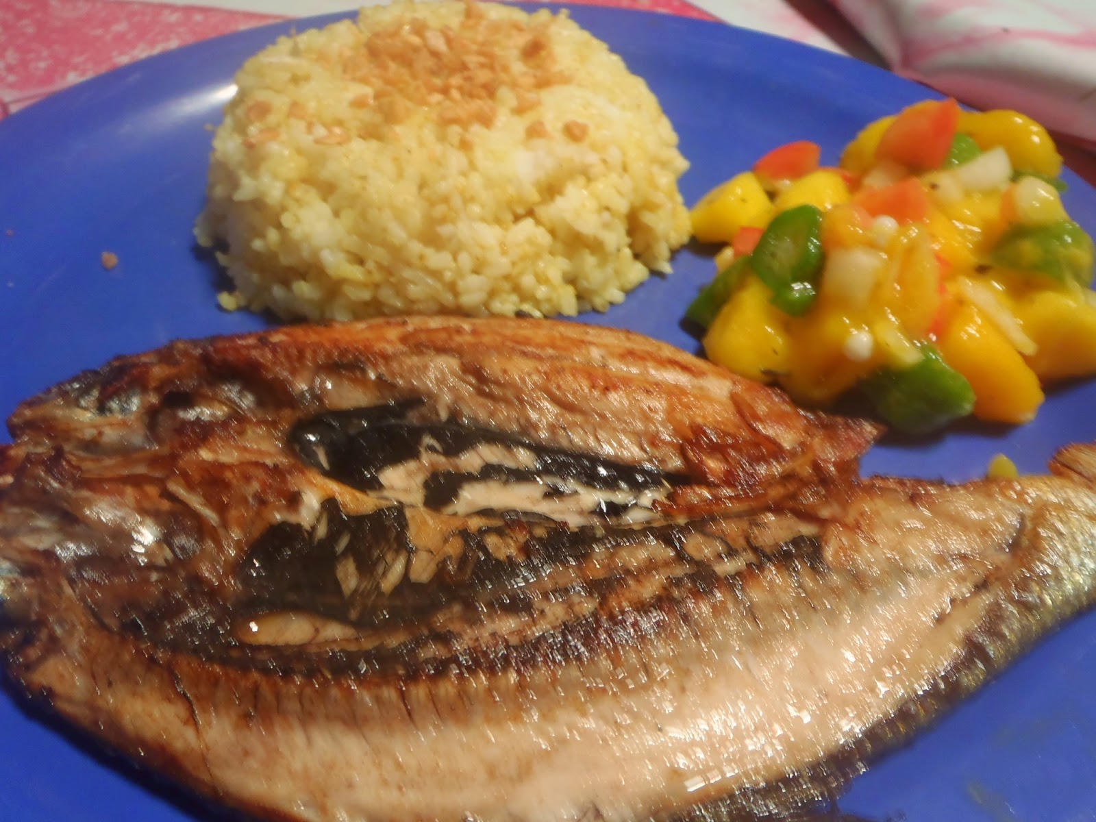 Fried Bangus with Mango-okra salsa