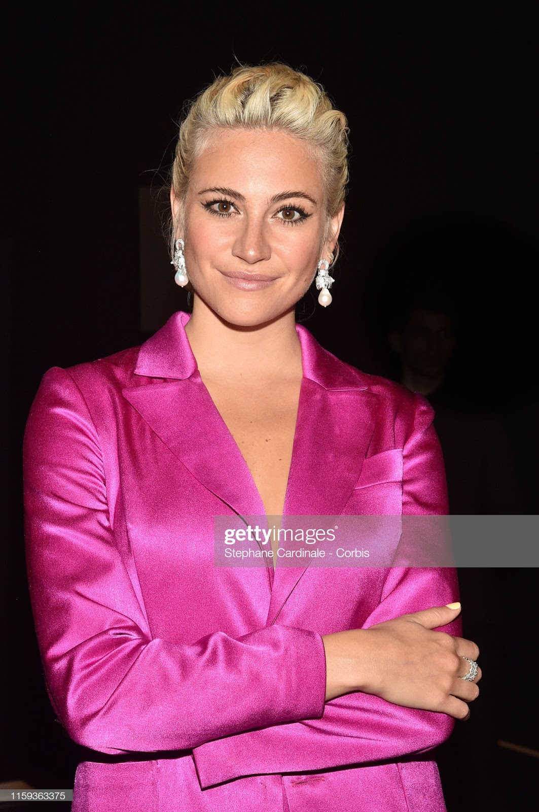 Ladies in Satin Blouses: Pixie Lott - pink satin suit