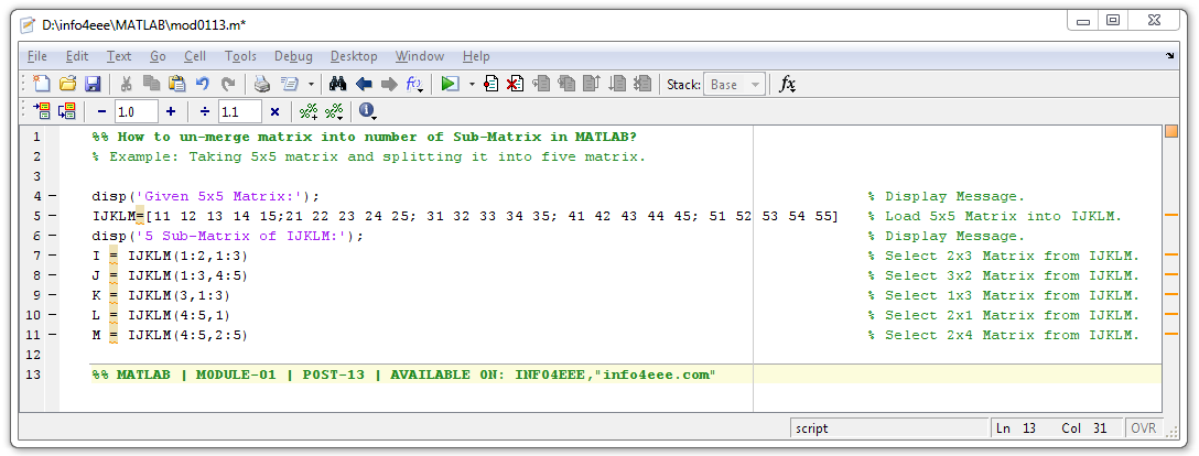 How to Split matrix into number of Sub-Matrix in MATLAB? - INFO4EEE