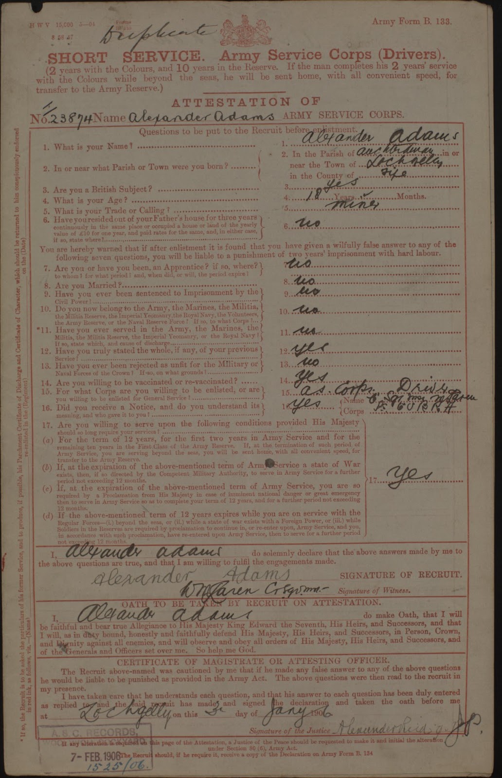 Army Forms & Attestations: Army Form B.133 - drivers
