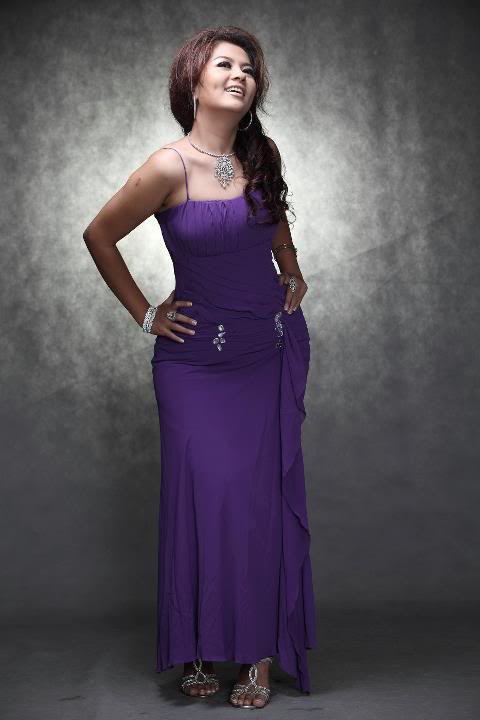 Actress Khine Hnin Wai in Strapless Purple Long Dress