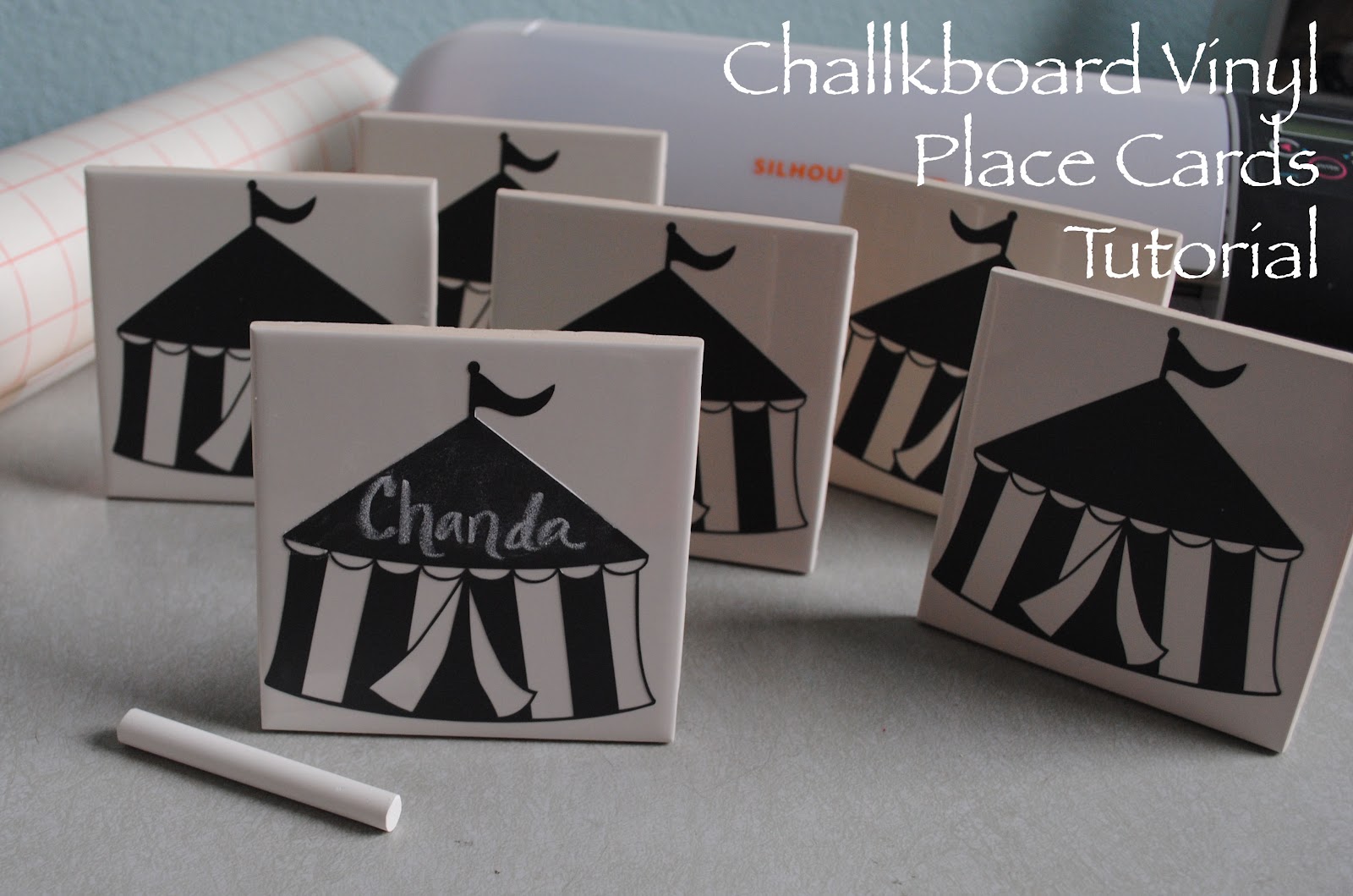 The Laughing Place: Circus Tent Chalkboard Placecards {Tutorial}