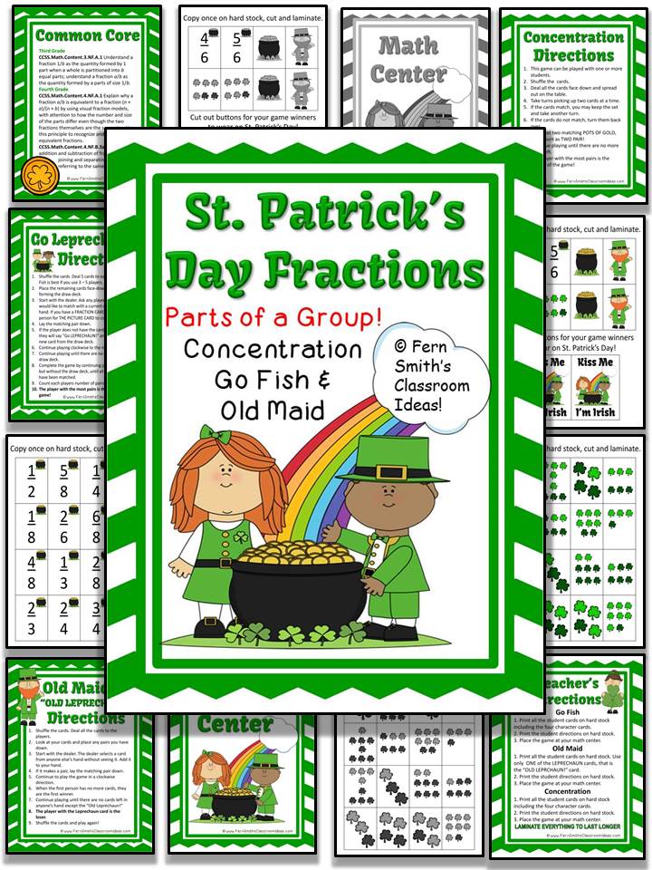 Fractions for St. Patricks Concentration, Go Fish & Old Maid for Common ...