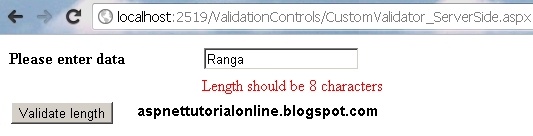 CustomValidator Server side validation example in ASP.NET with C# - ASP.NET Examples