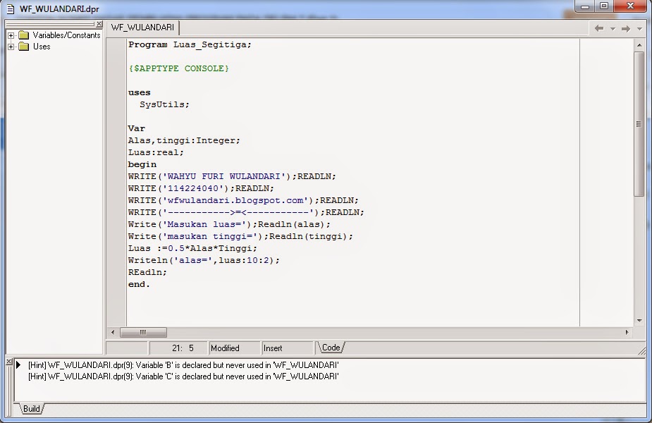 WF Wulandari: CONTOH SCRIPT DASAR PEMBUATAN PROGRAM PADA DELPHI 7 (Part 1)