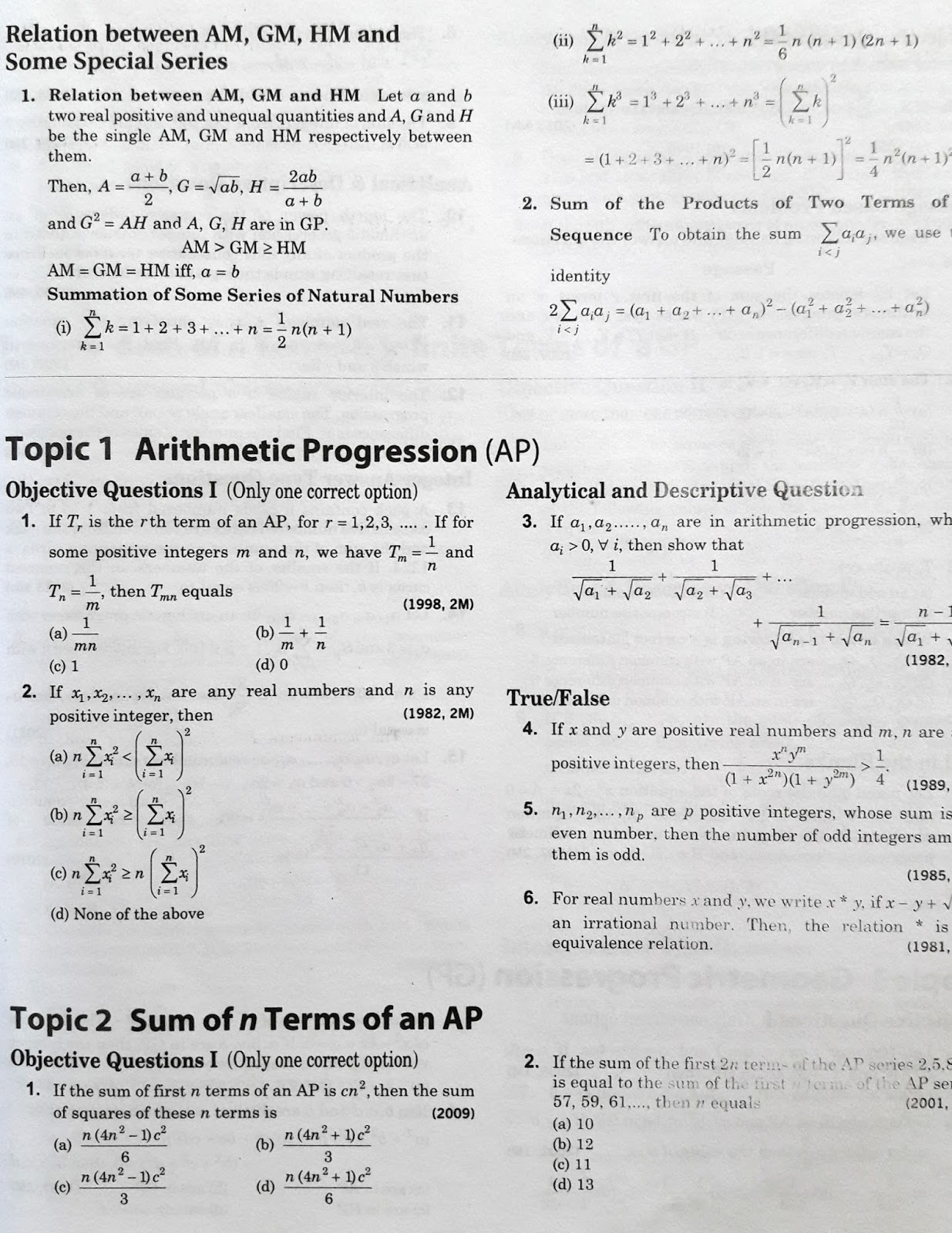 Progression and Series JEE Advanced 38 Year Previous Year Questions ...