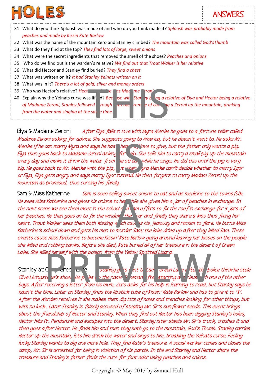 Holes (2003) - Movie Questions + Summary writing Activities ~ Movie ...