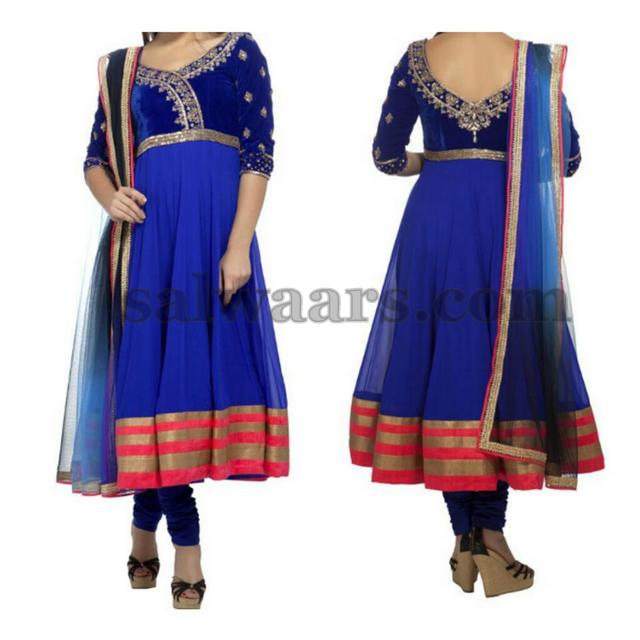 Navy Blue Back Neck Salwar - Indian Dresses