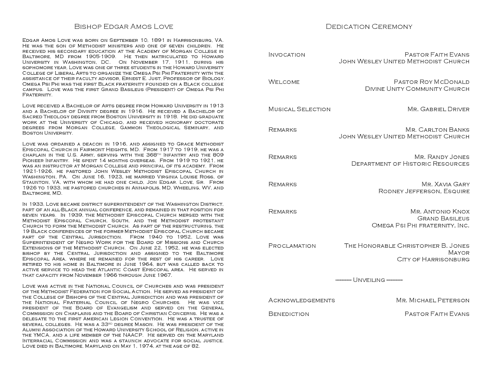 Love BDD Foundation, Inc: Historical Highway Marker Dedication Ceremony Program / 30th ...