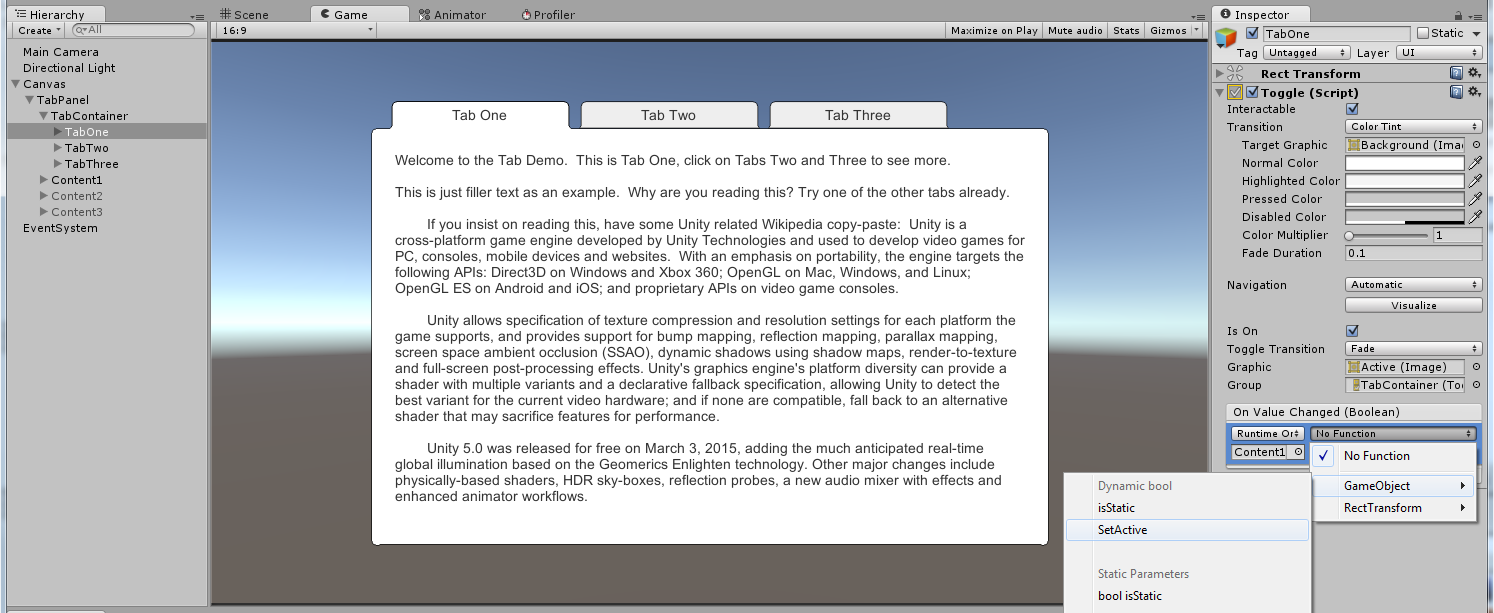 Mateodon: Unity UI: Easy Tabs (no scripting)