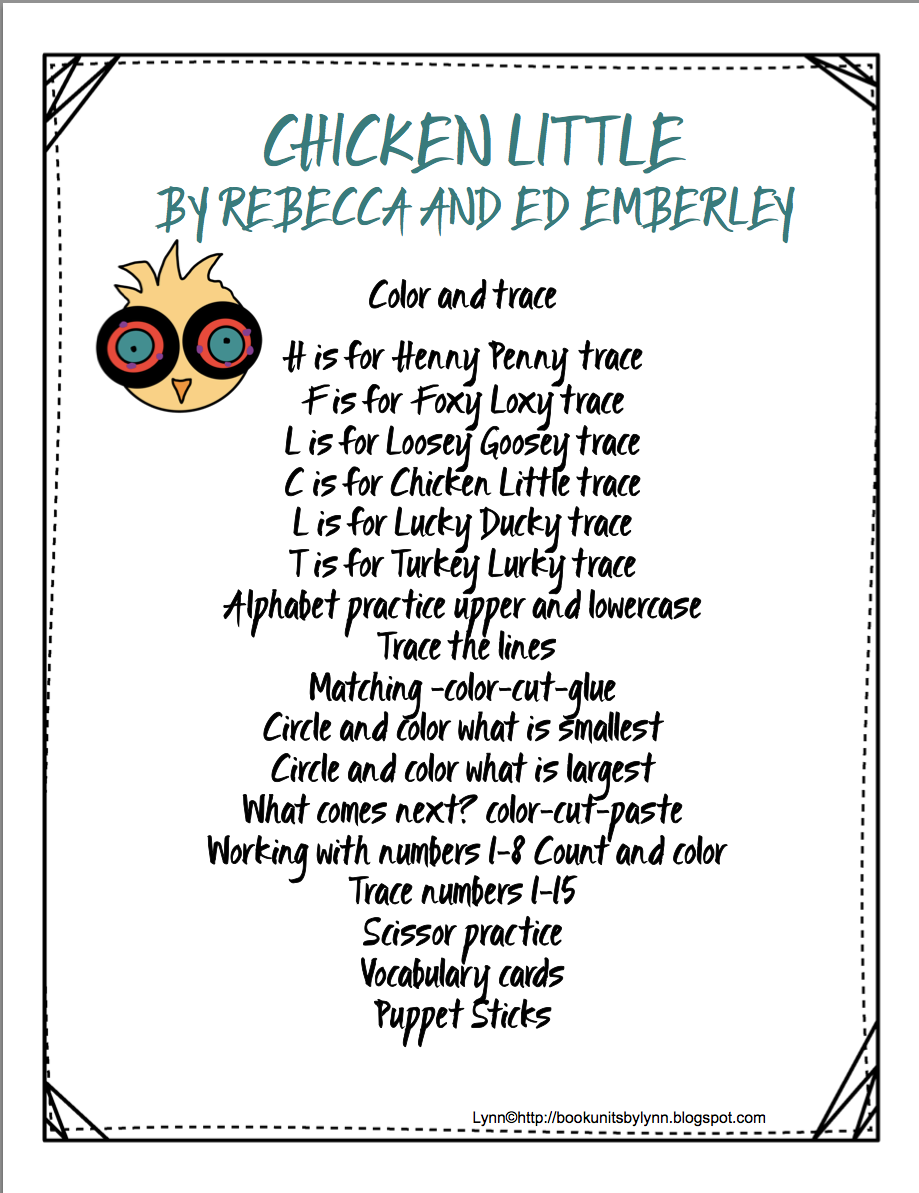 CHICKEN LITTLE BOOK UNIT ~ Book Units by Lynn