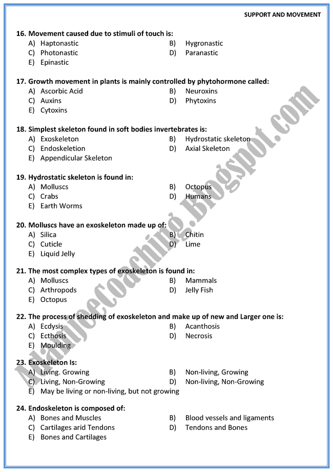 Adamjee Coaching: Biology Mcqs XII - Support And Movement - Mcqs Adamjee Coaching: Biology Mcqs XII - Support And Movement - Mcqs