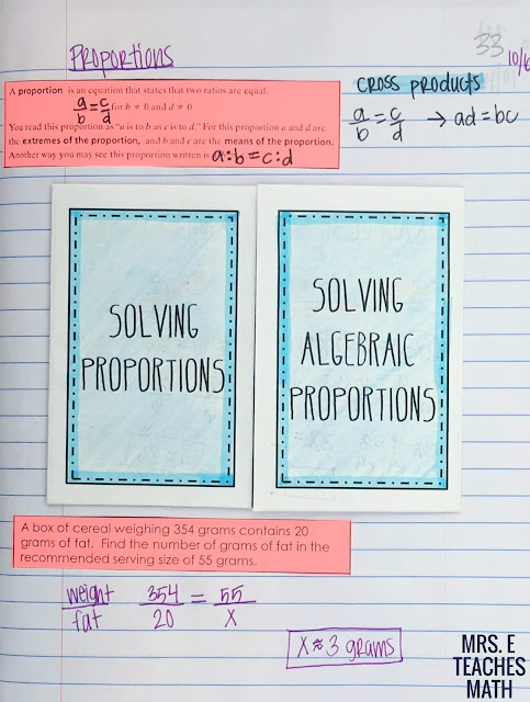 Ratios, Rates, and Proportions INB Pages | Mrs. E Teaches Math
