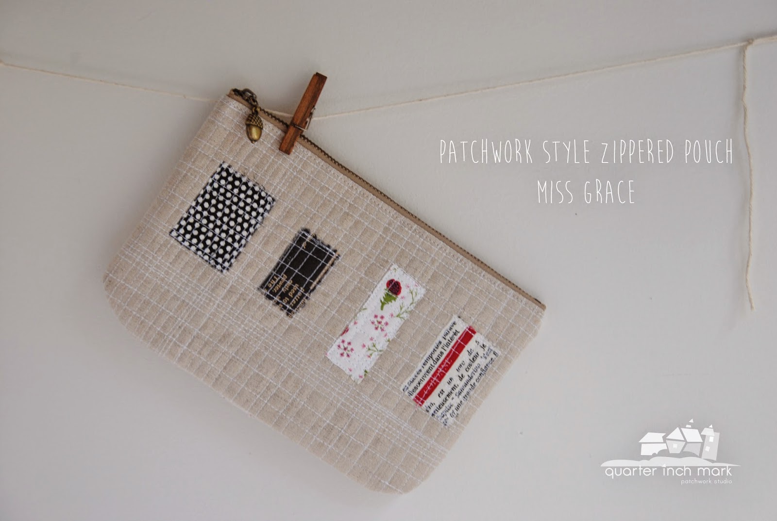 1/4" mark: Patchwork Style Zippered Pouches