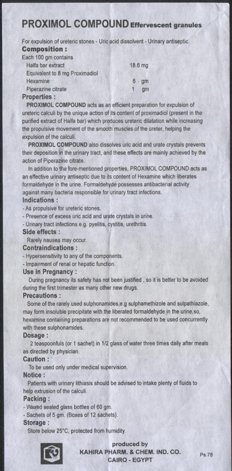 Drug Pamphlet: PROXIMOL COMPOUND