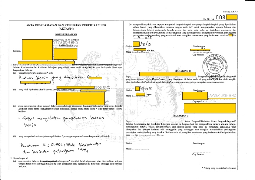 CLASS Reg 2013 Notis Pembaikan DOSH/JKKP - Chemical Classification