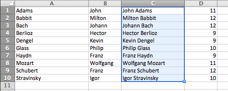 Musings of a Maestro: Microsoft Excel Saved My Sanity: =B1&" "&A1