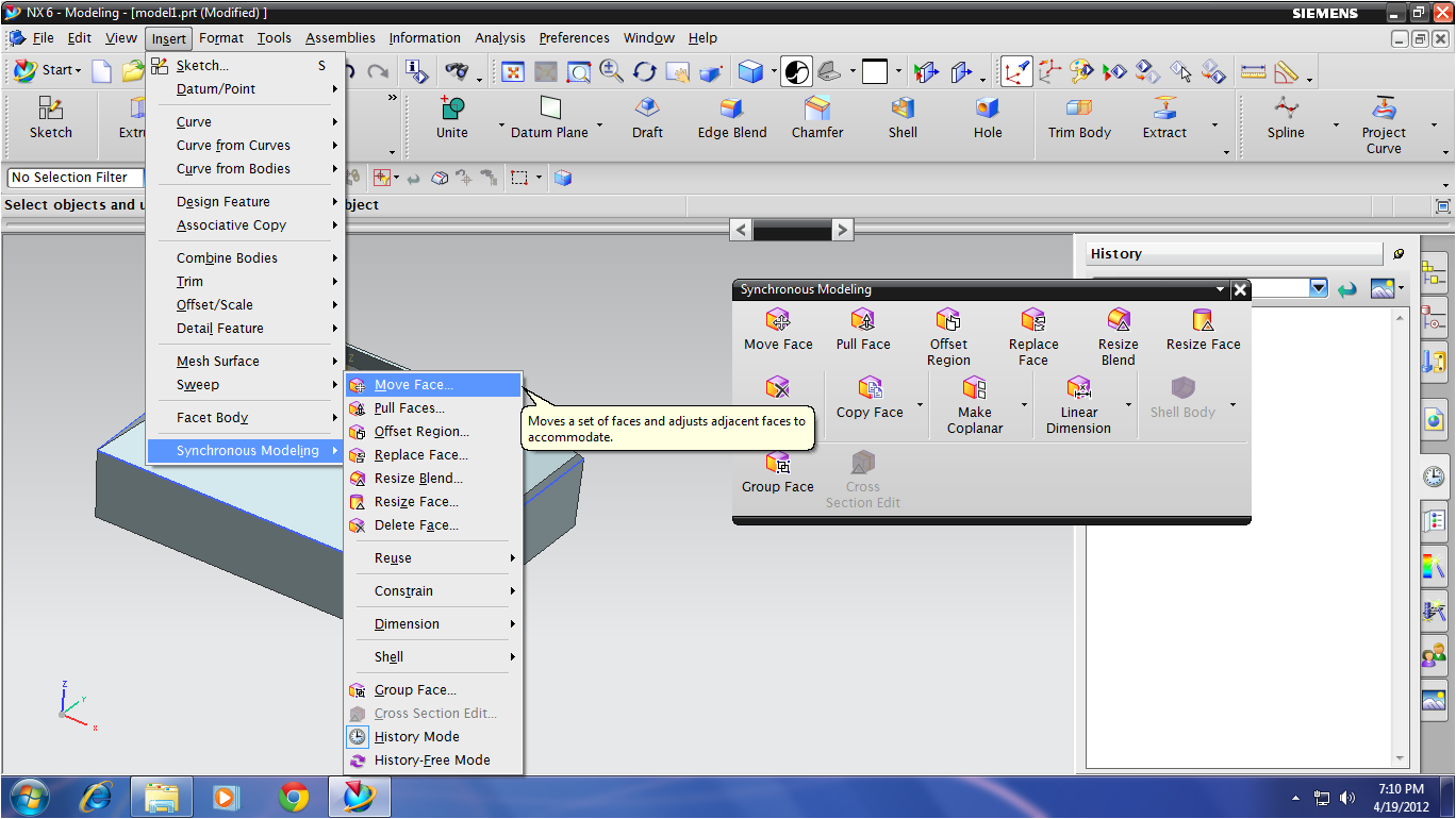NX UNIGRAPHICS TUTORIAL: Synchronous modeling: Move Face