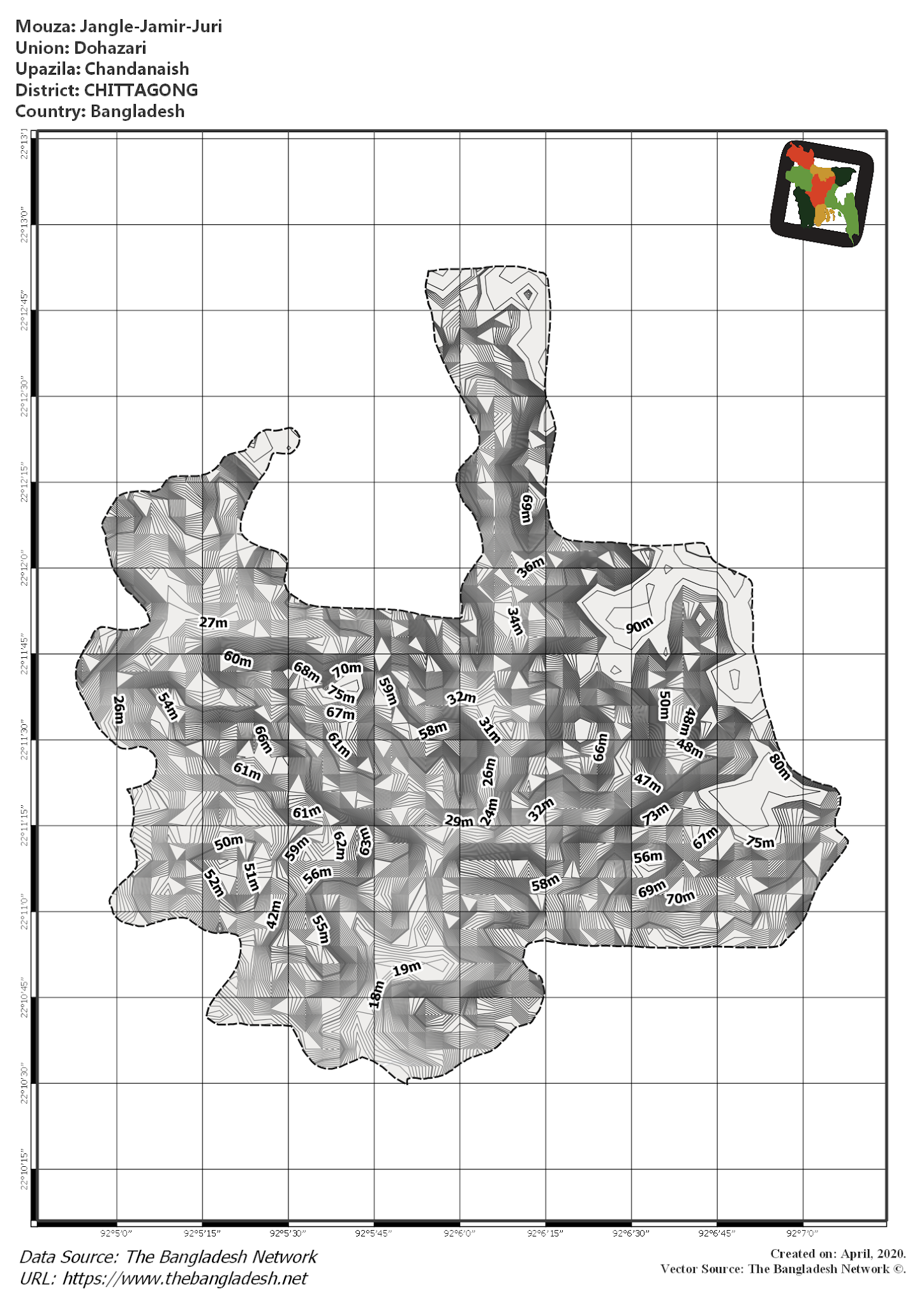 Map of Jangle-Jamir-Juri Mouza, Chandanaish, Chittagong
